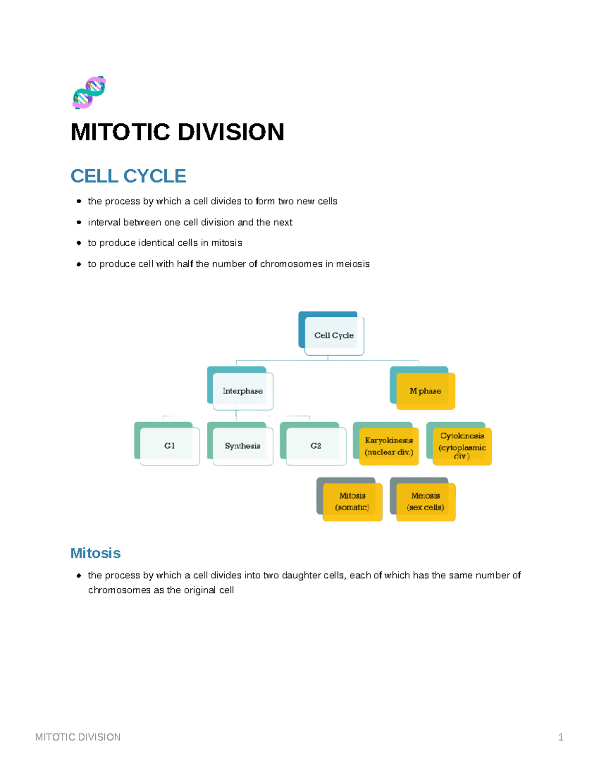 [Module] Mitotic Division - MITOTIC DIVISION CELL CYCLE the process by ...