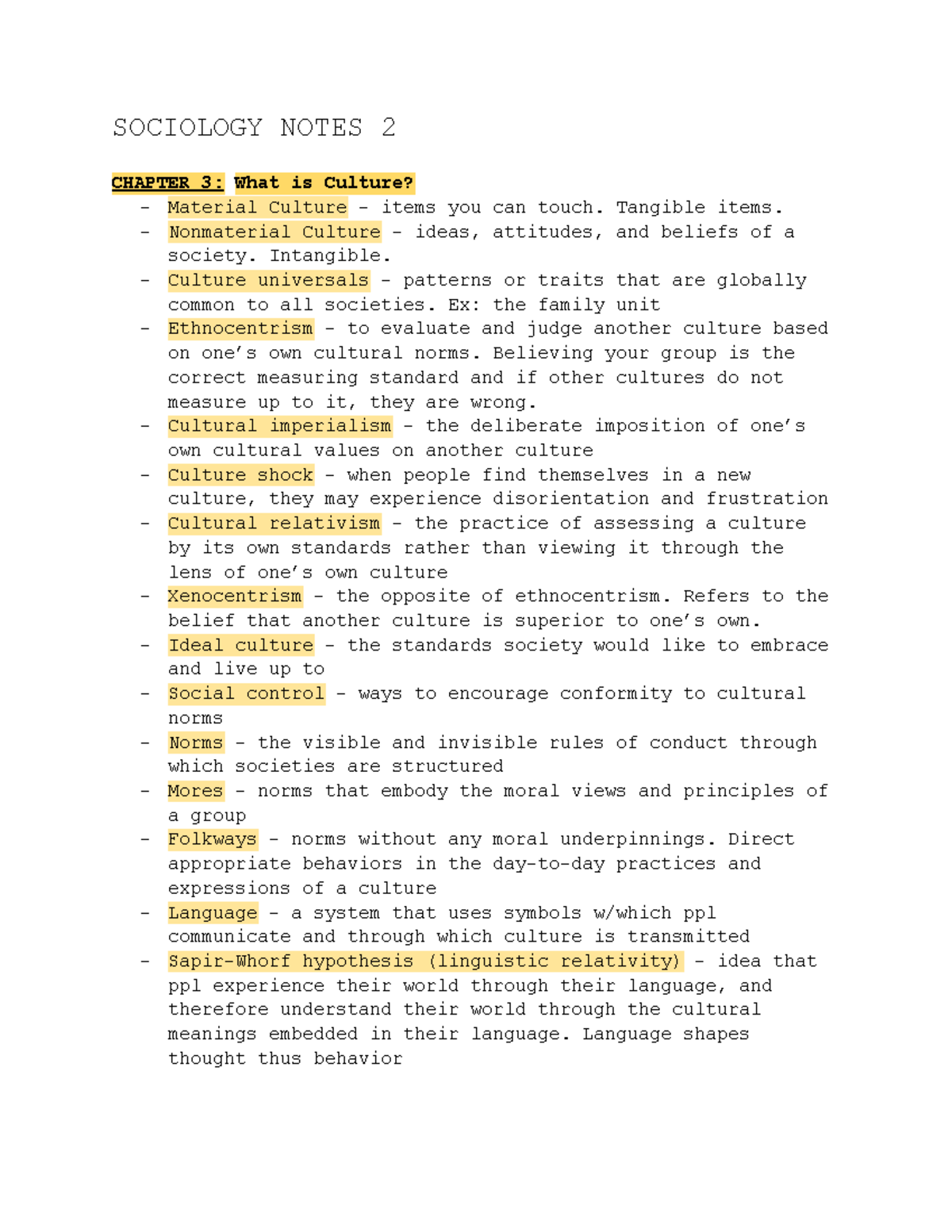 SOC. Notes 2 - SOC1 Prof. Allison Camelot - SOCIOLOGY NOTES 2 CHAPTER 3 ...