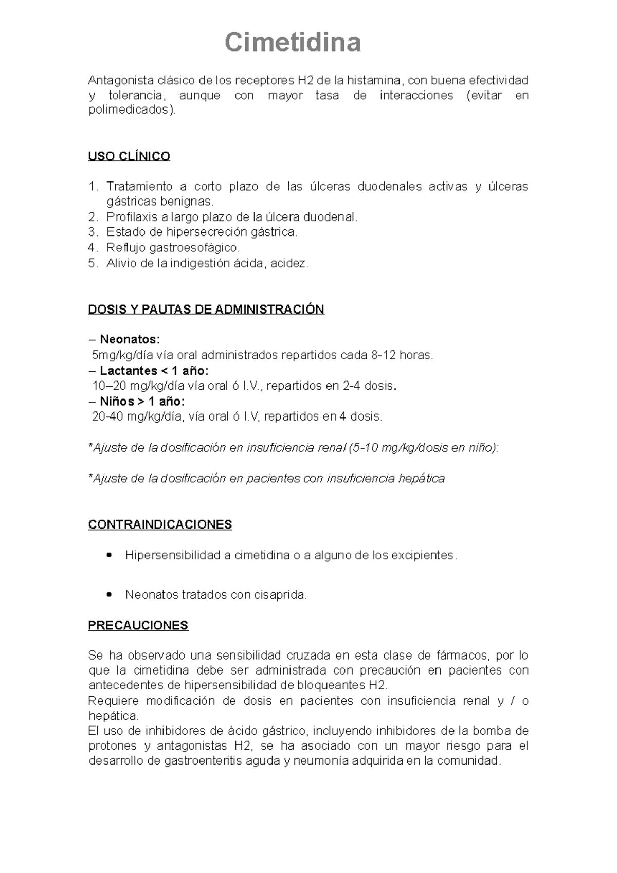 Cimetidina - apuntes - Cimetidina Antagonista clásico de los receptores ...