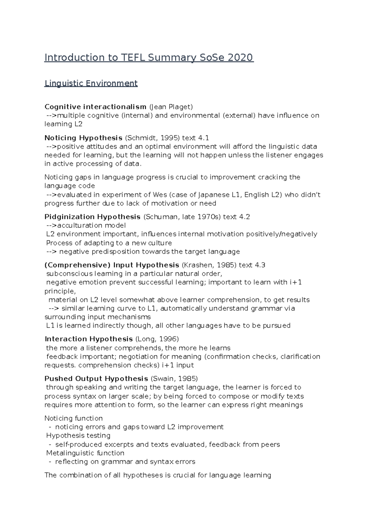 Introduction to TEFL SoSe 2020 - Introduction to TEFL Summary SoSe 2020 ...