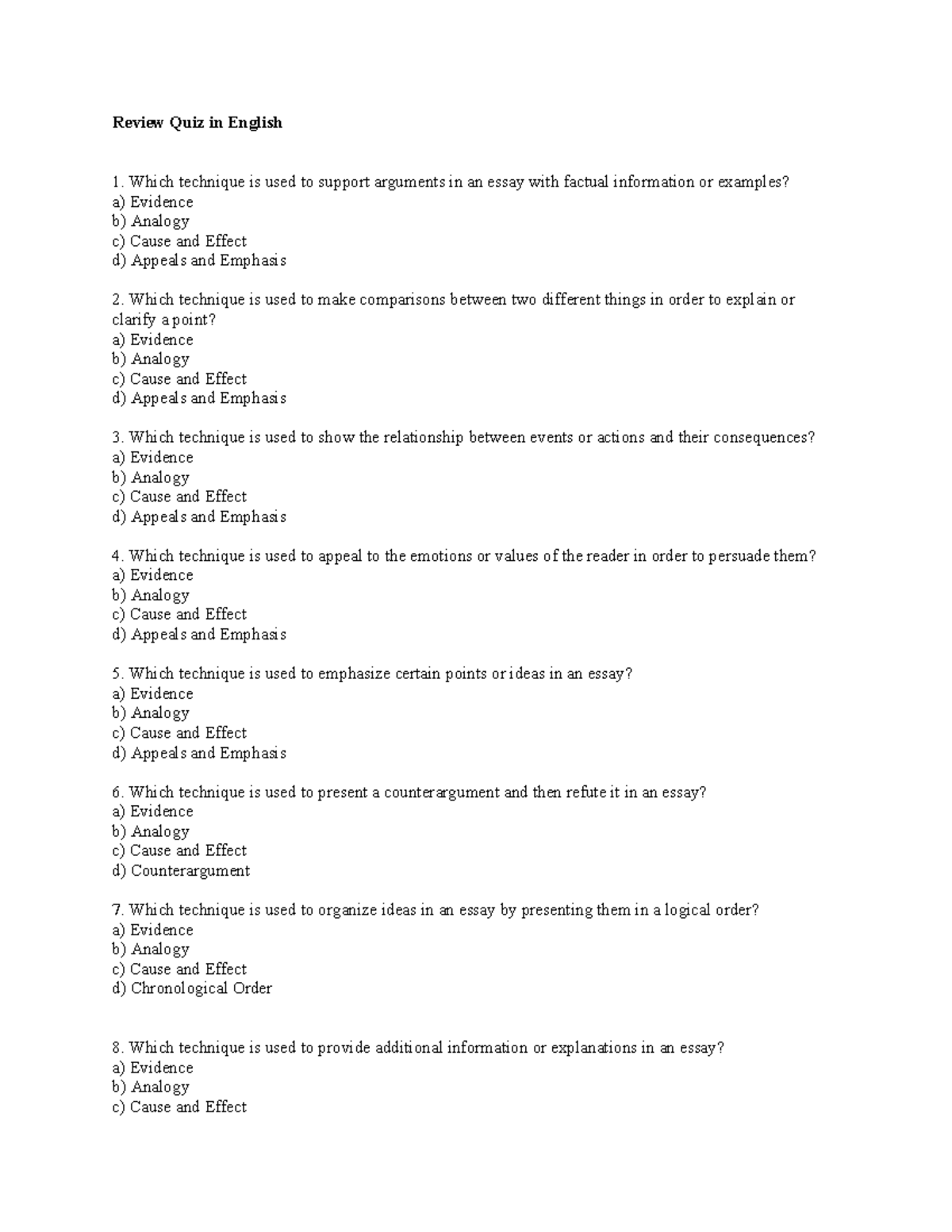 Review Quiz in English - nice - Review Quiz in English Which technique ...