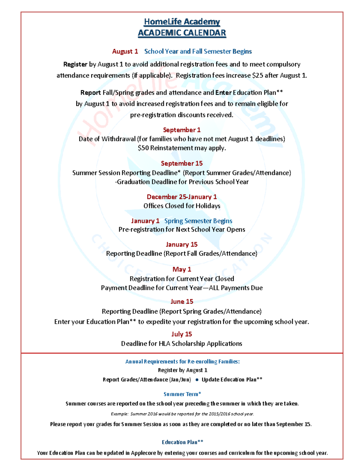 Academic Calendar Review on English and Literature - HomeLife Academy ...
