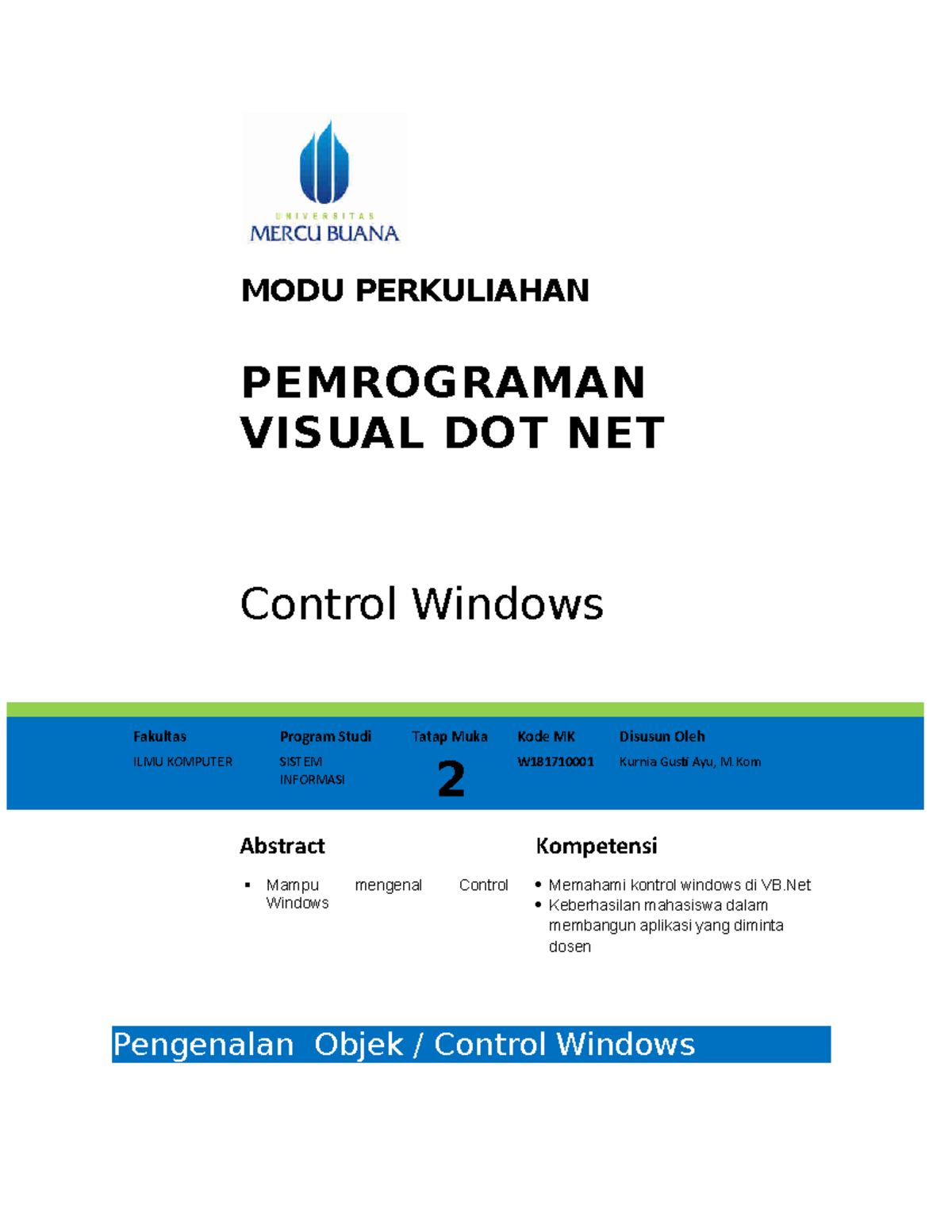 Mdl 2 dotnet - MODU PERKULIAHAN PEMROGRAMAN VISUAL DOT NET Control ...