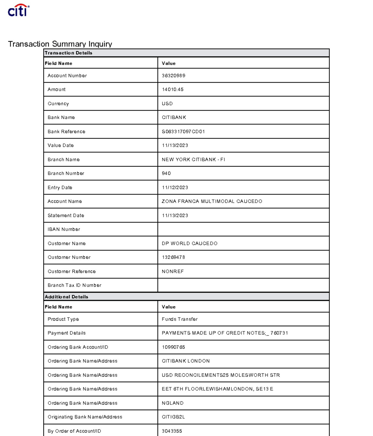 View Details Print All 13 - Transaction Summary Inquiry Transaction ...