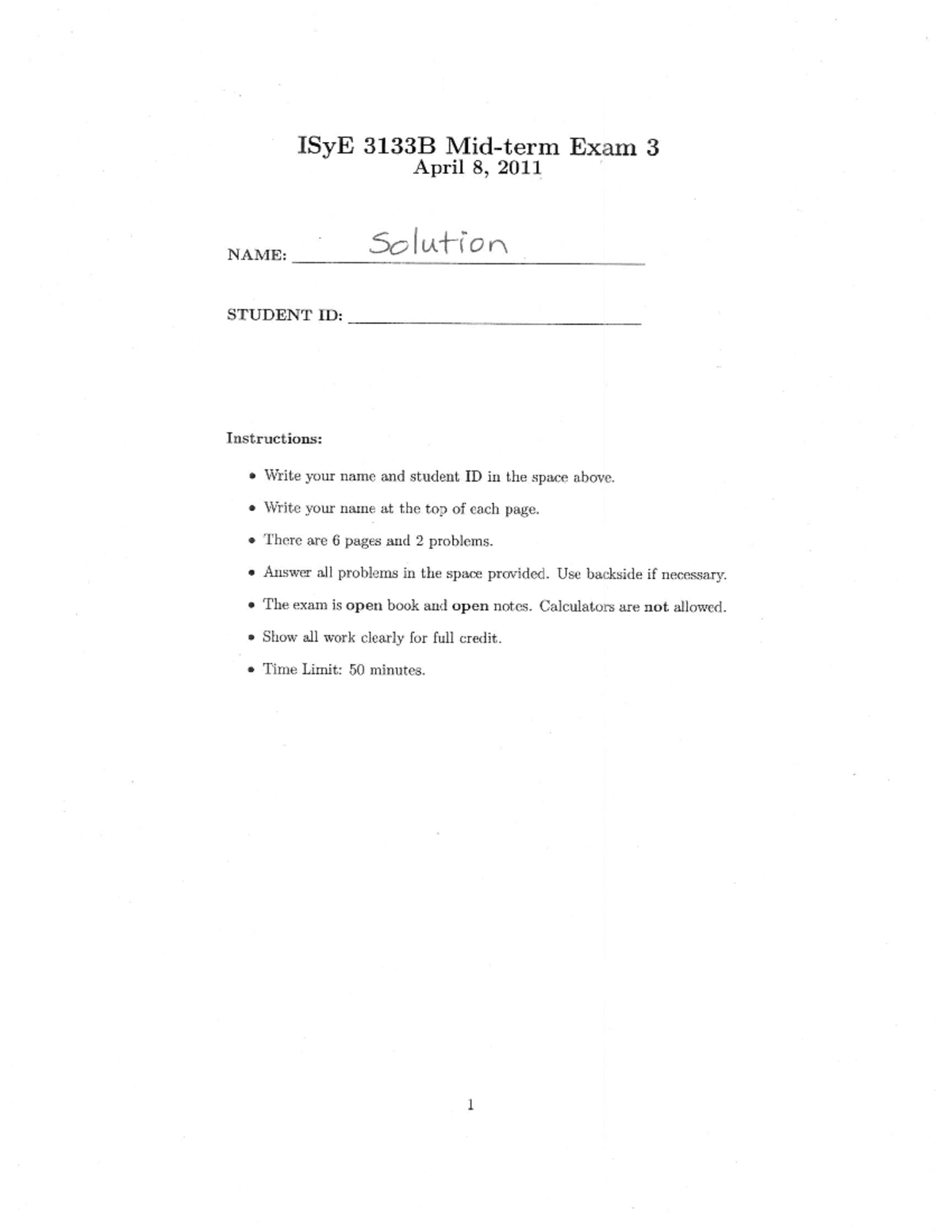 SP11 Test 3 Key - Practice Tests - ISYE 3133 - Studocu