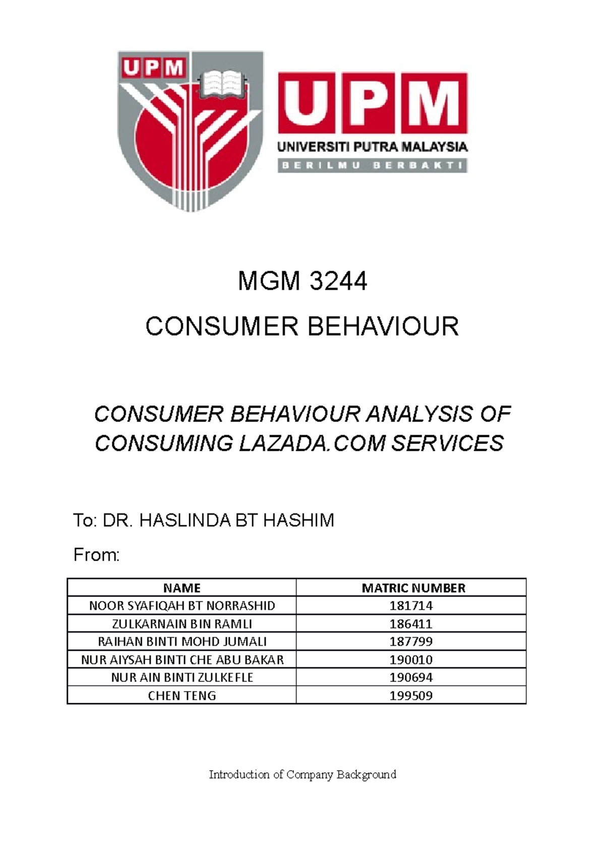 Consumer Behavior Report - MGM 3244 CONSUMER BEHAVIOUR CONSUMER ...
