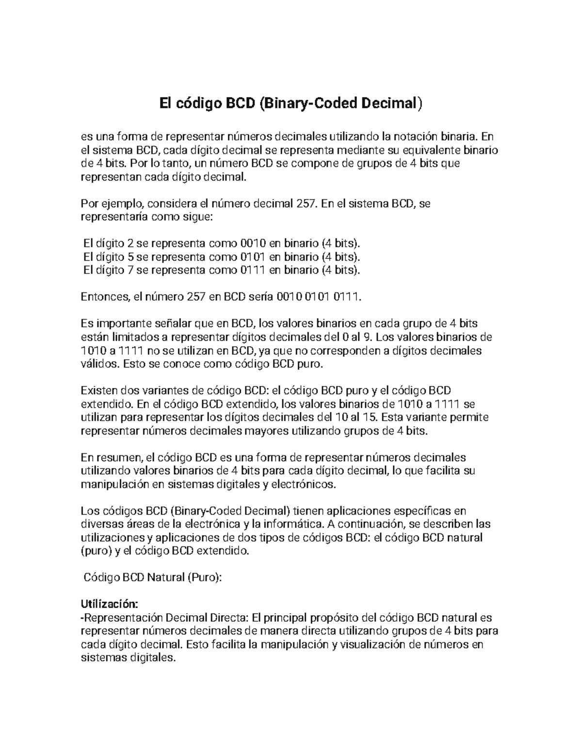 Trabajo de investigación cd - El código BCD (Binary-Coded Decimal) es una forma de representar ...