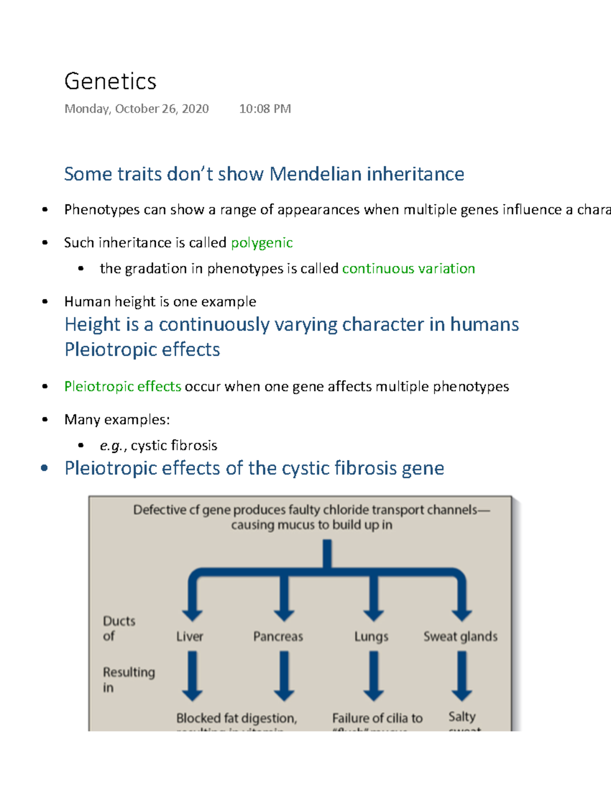 Genetics - notes - Some traits don’t show Mendelian inheritance ...