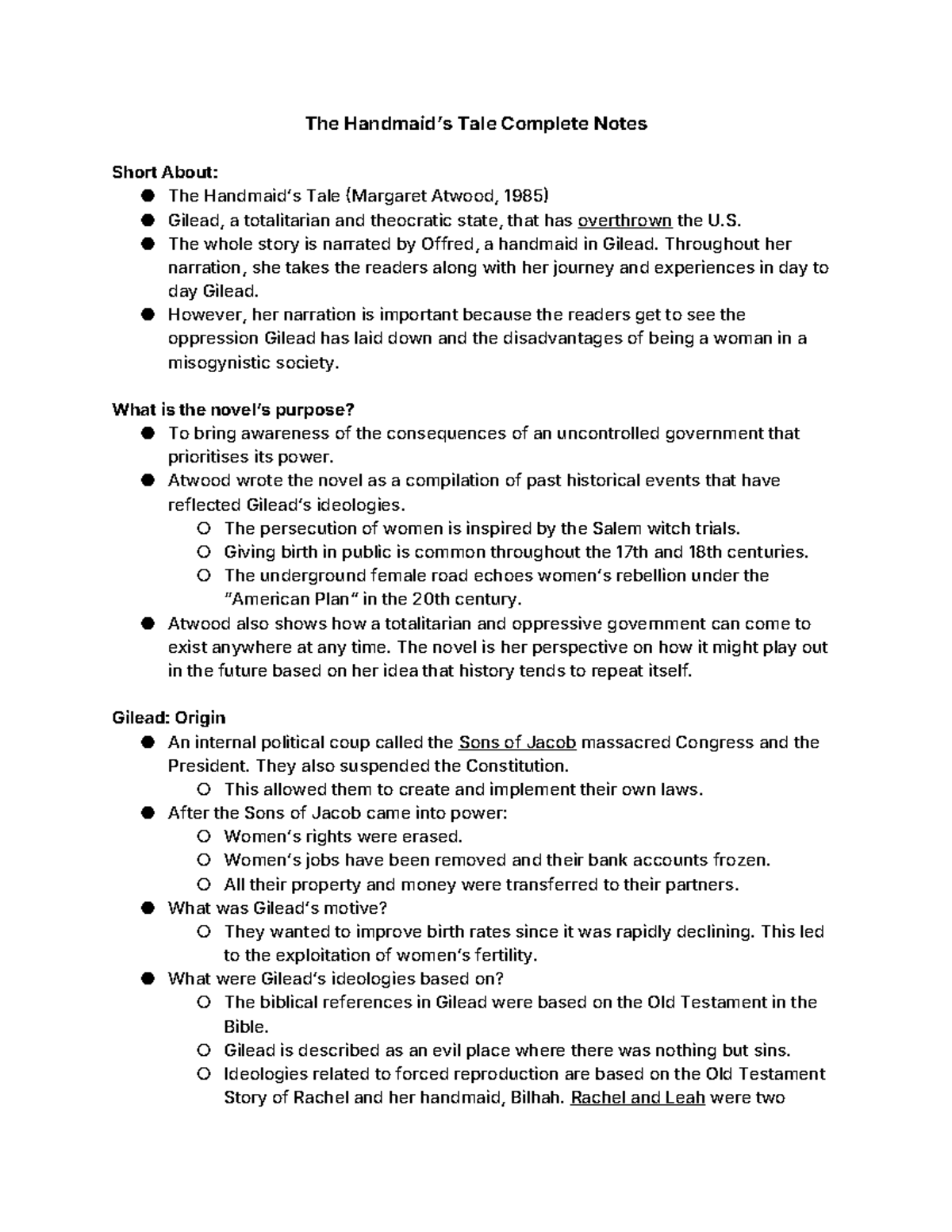 The Handmaid's Tale Complete Notes - The Handmaid’s Tale Complete Notes ...