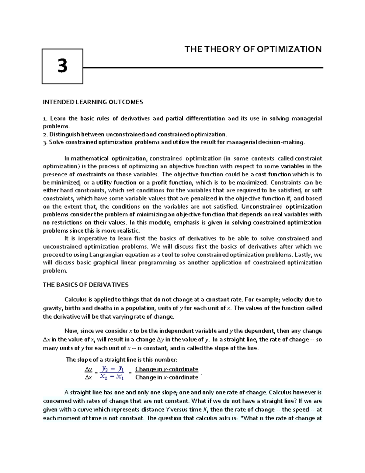 Chapter 3 The Theory of Optimization - Accountancy - Studocu