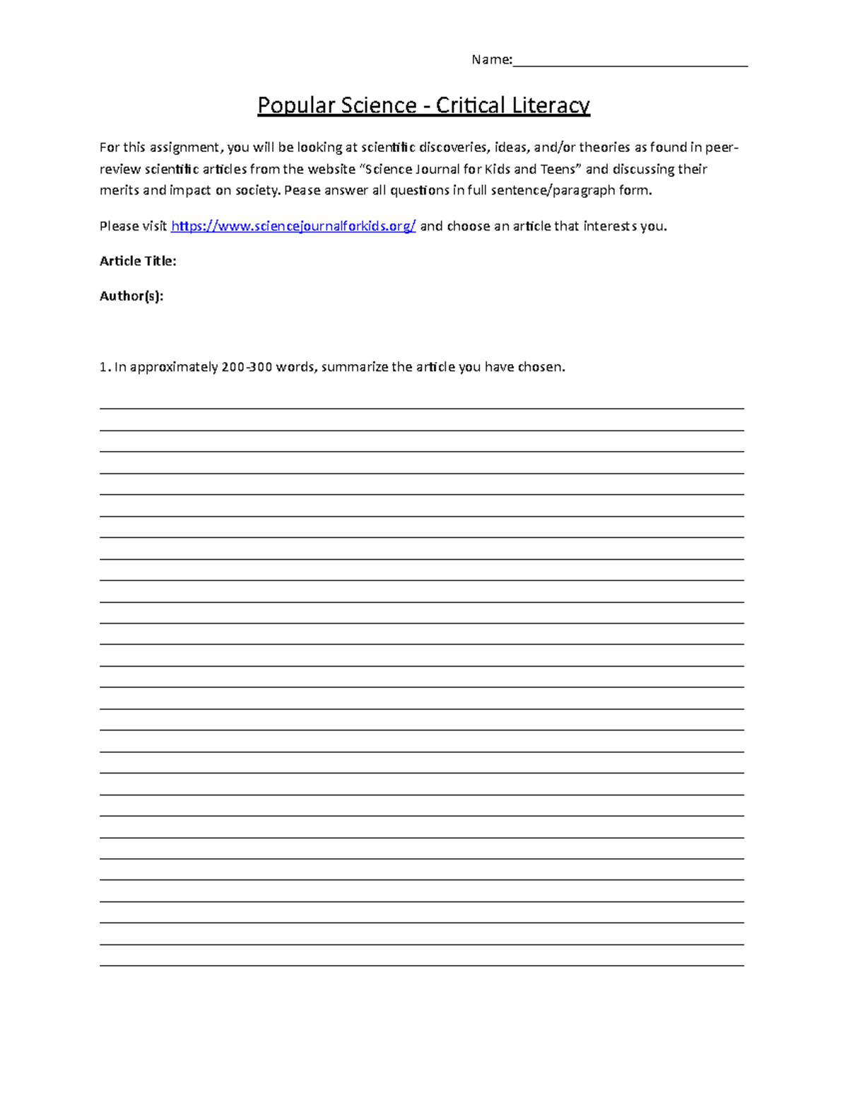 Critical Literacy - yuhuh - Name ...