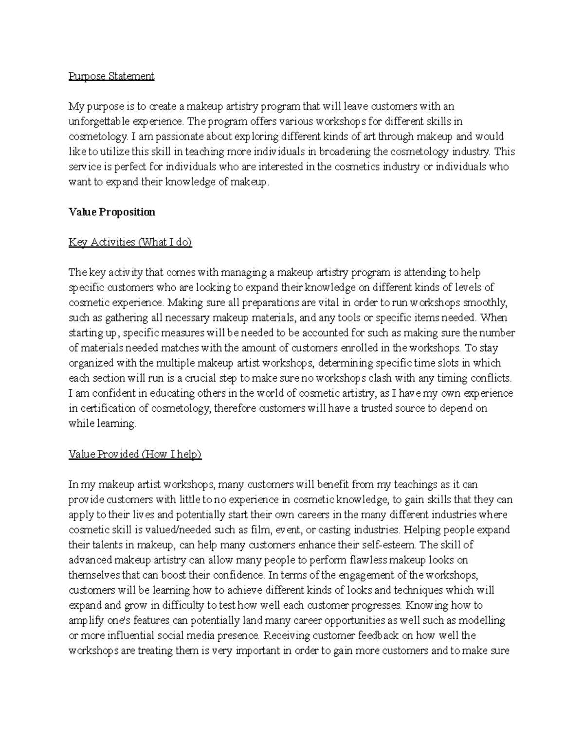 ENT 101 Business Model You Assignment #2 - Purpose Statement My purpose ...