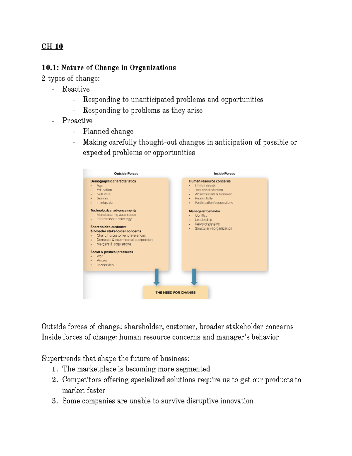 CH 10 - CH10 management lecture notes - CH 10 10: Nature of Change in ...