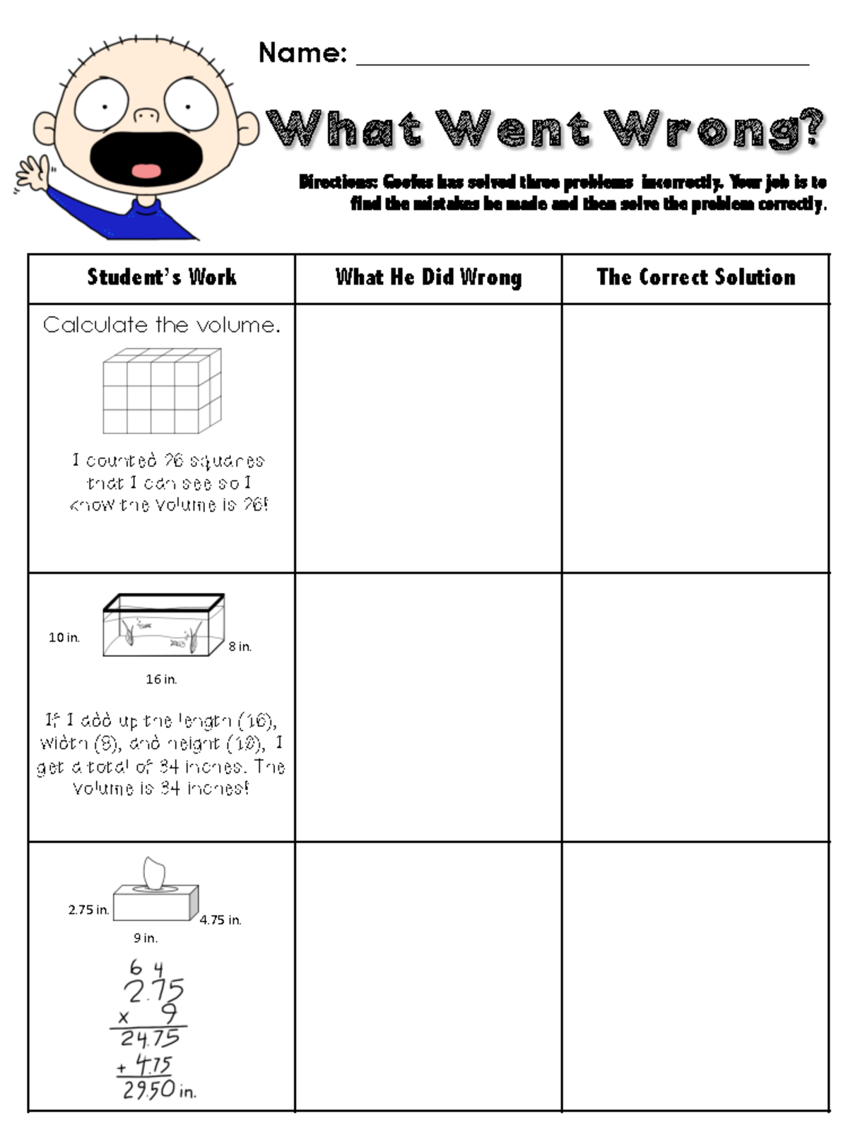 Goofus What Went Wrong Error Analysis Volumeof Rectangular Prism-Canvas ...