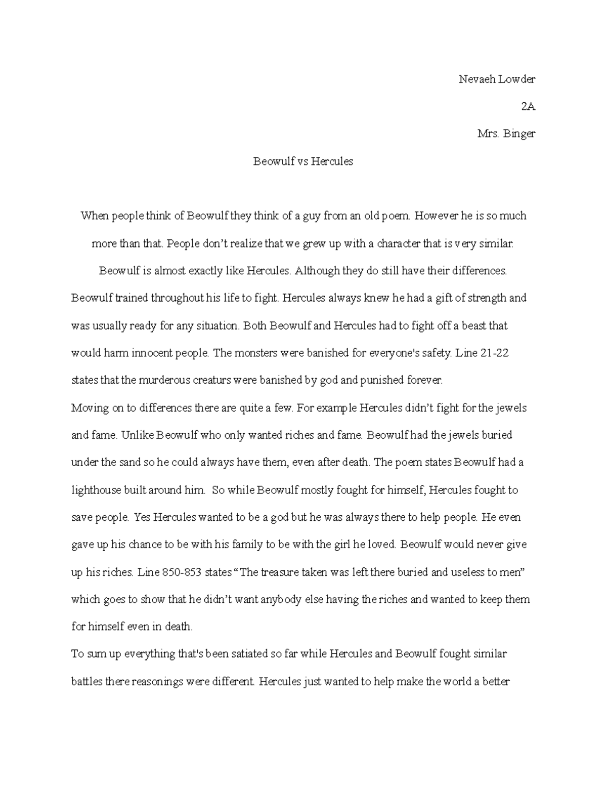 Beowulf Essay - Mrs. Binger - Studocu