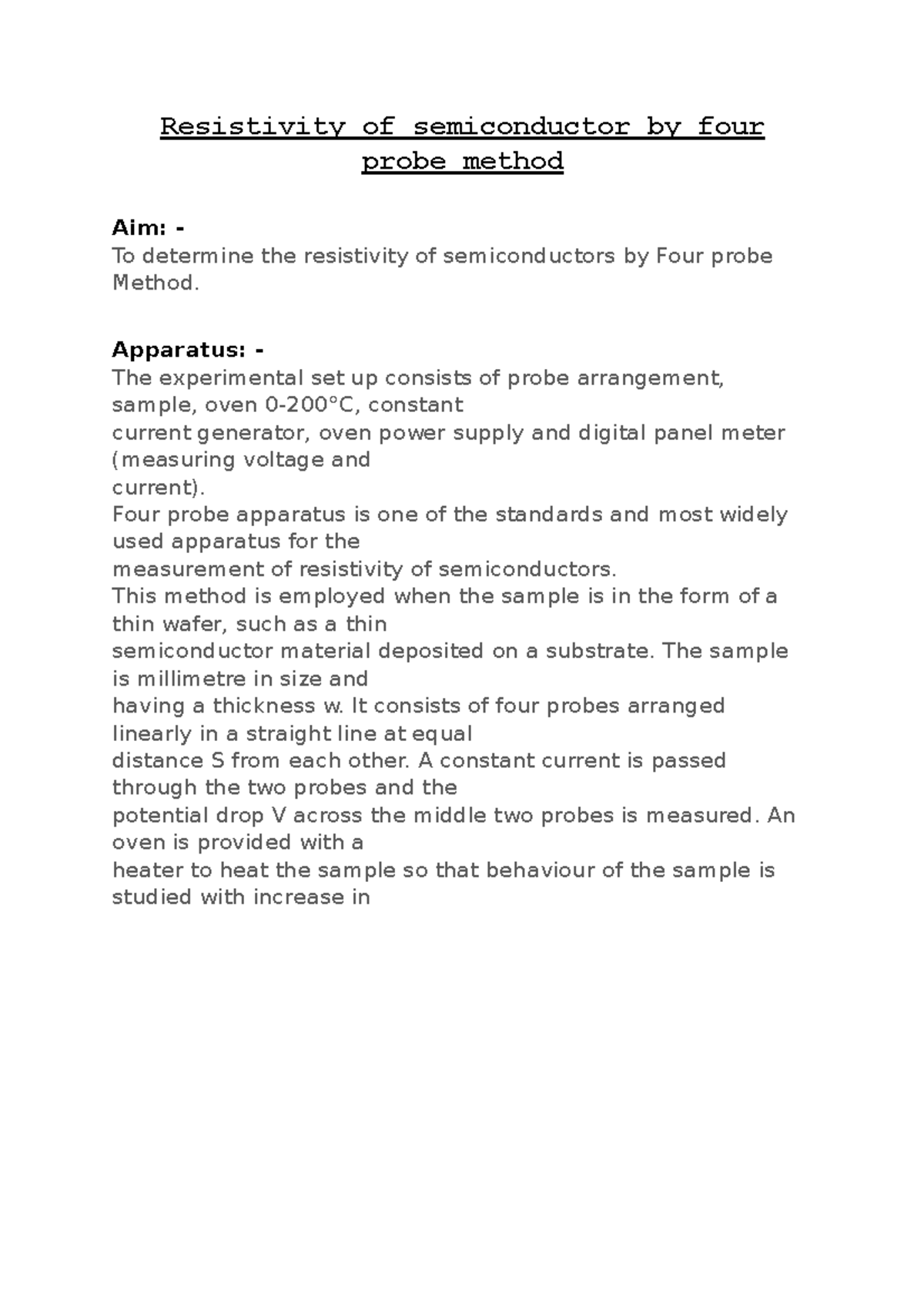Engineering Physics Practical :Resistivity of semiconductor by four ...