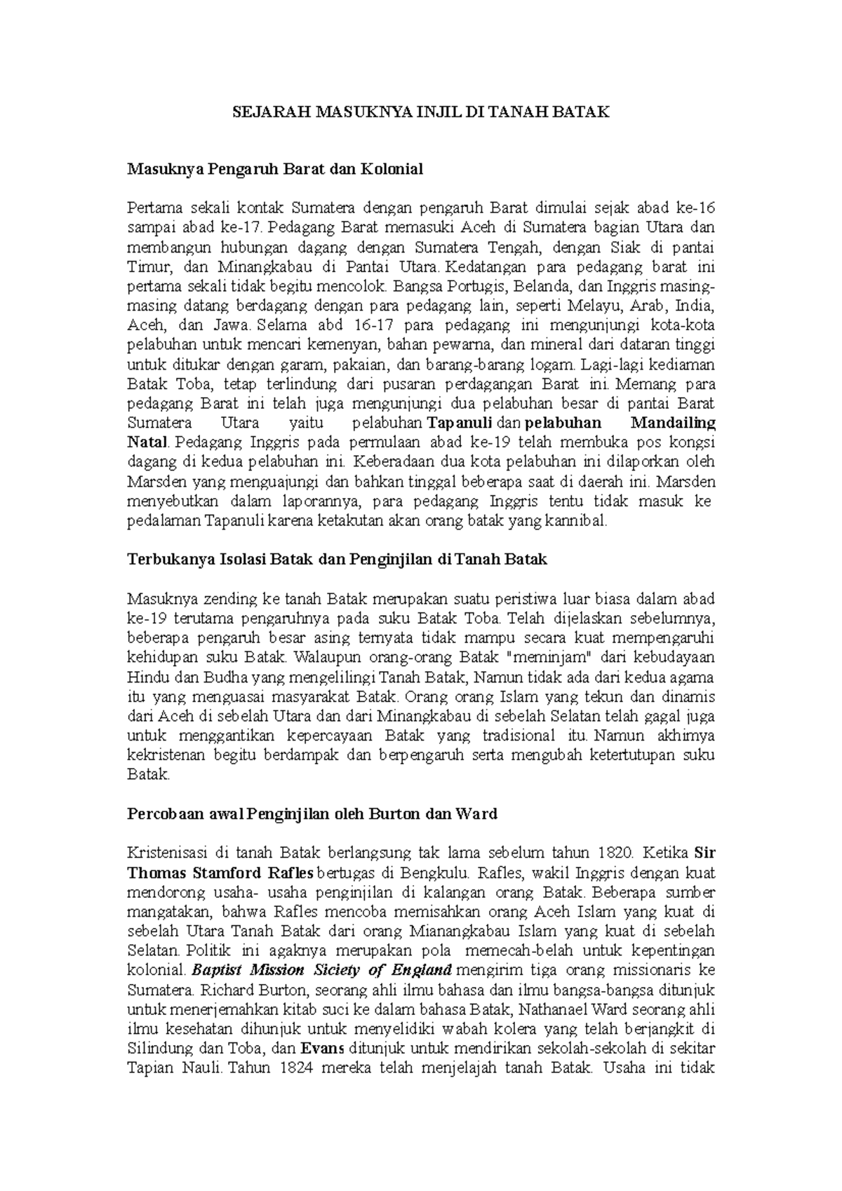 Sejarah Masuknya Injil DI Tanah Batak - SEJARAH MASUKNYA INJIL DI TANAH ...