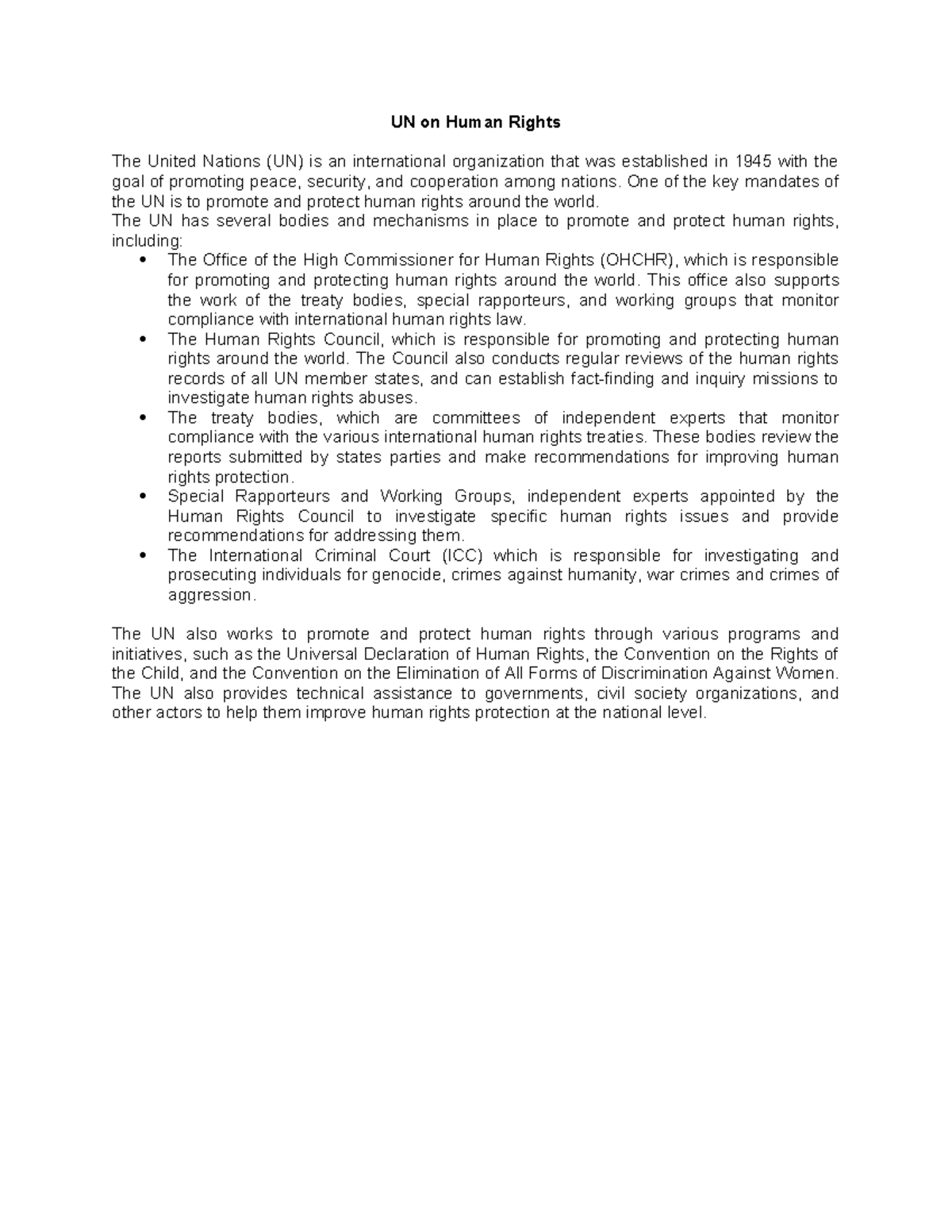 UN on Human Rights - UN on Human Rights The United Nations (UN) is an ...