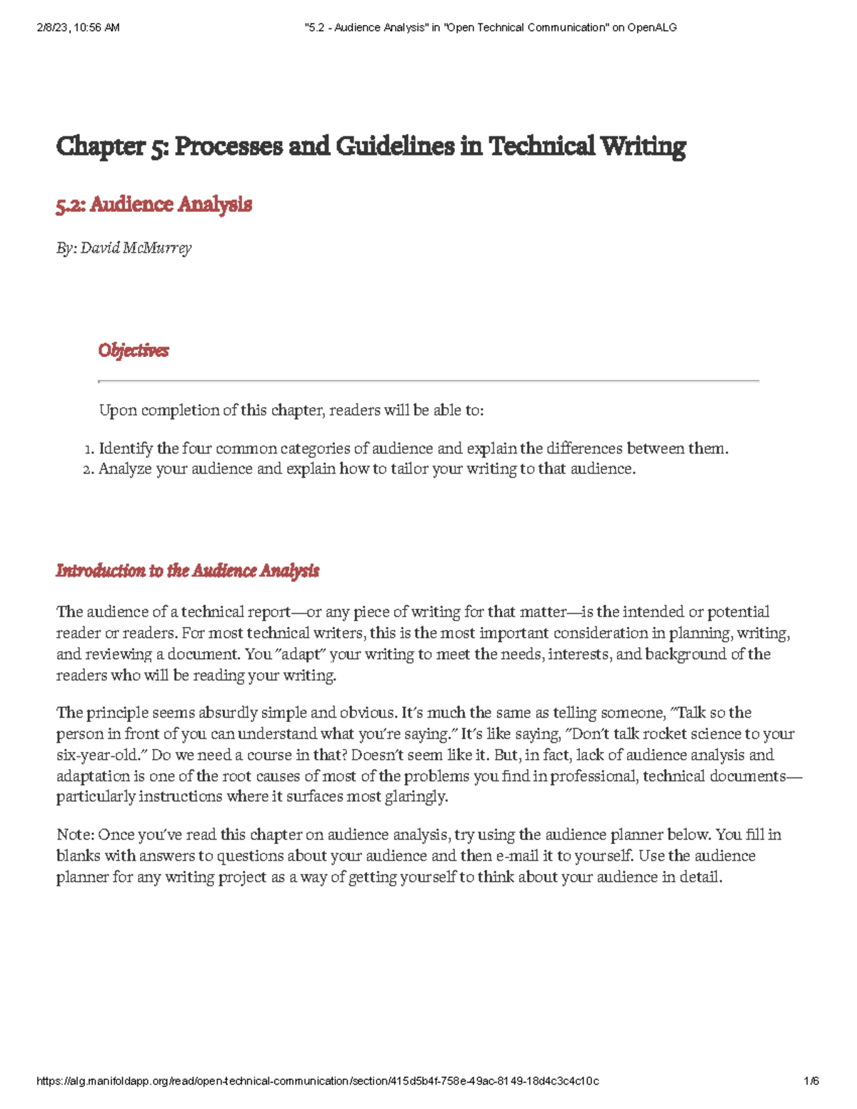 “5.2 - Audience Analysis” in “Open Technical Communication” on Open ALG - Chapter 5: Processes ...