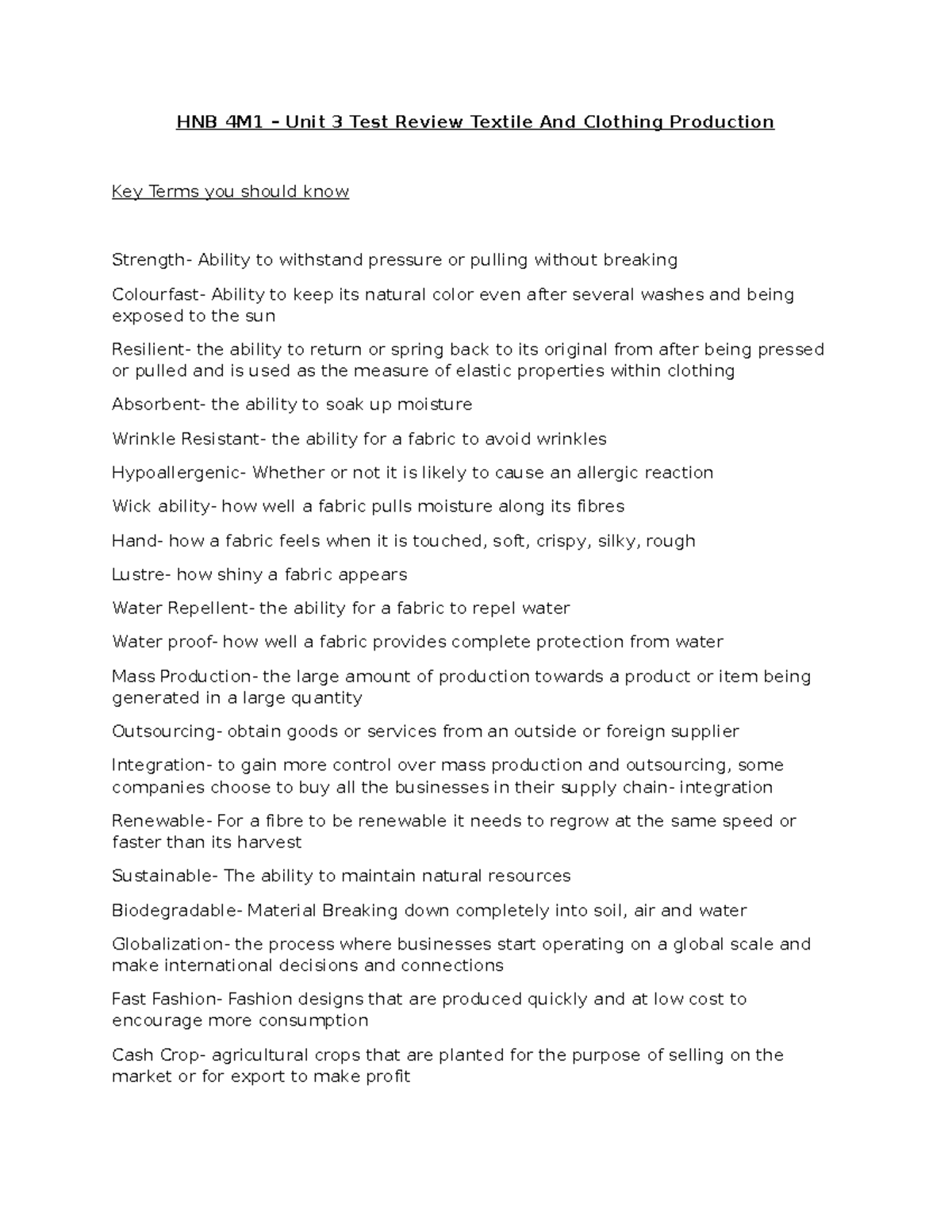 Fashion unit 3 review - HNB 4M1 – Unit 3 Test Review Textile And ...