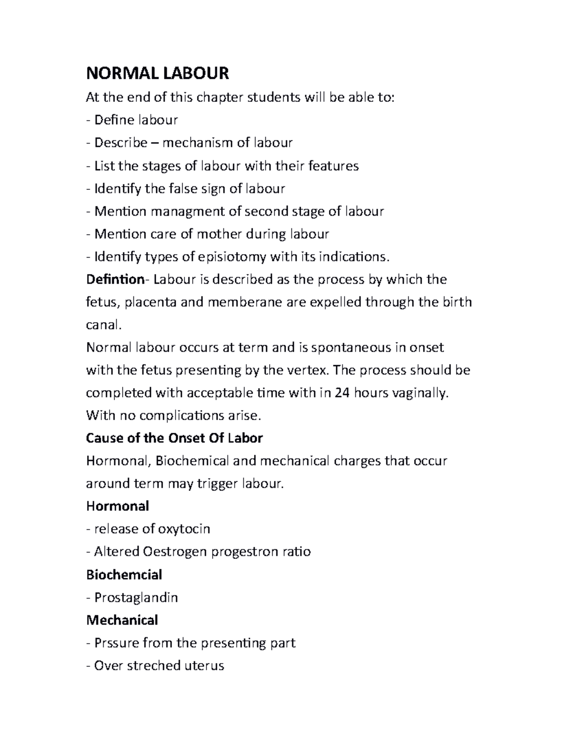 Normal Labour - NORMAL LABOUR At the end of this chapter students will ...