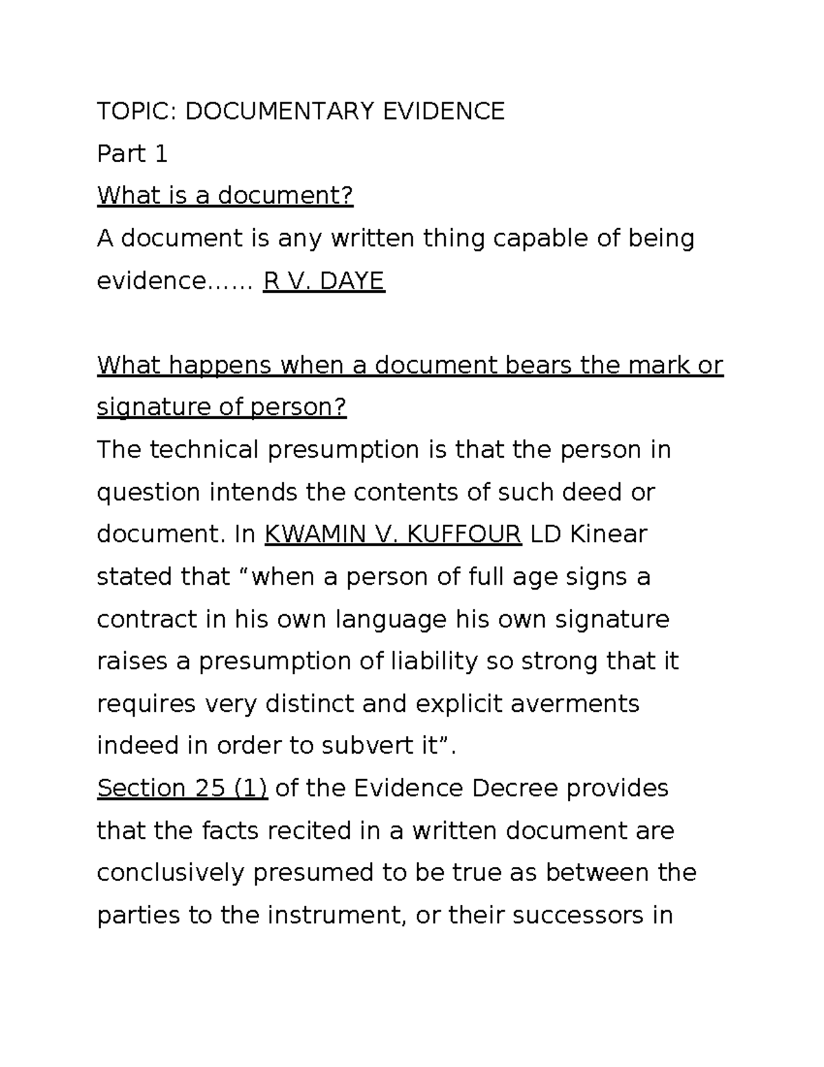 Documentary evidence - TOPIC: DOCUMENTARY EVIDENCE Part 1 What is a ...