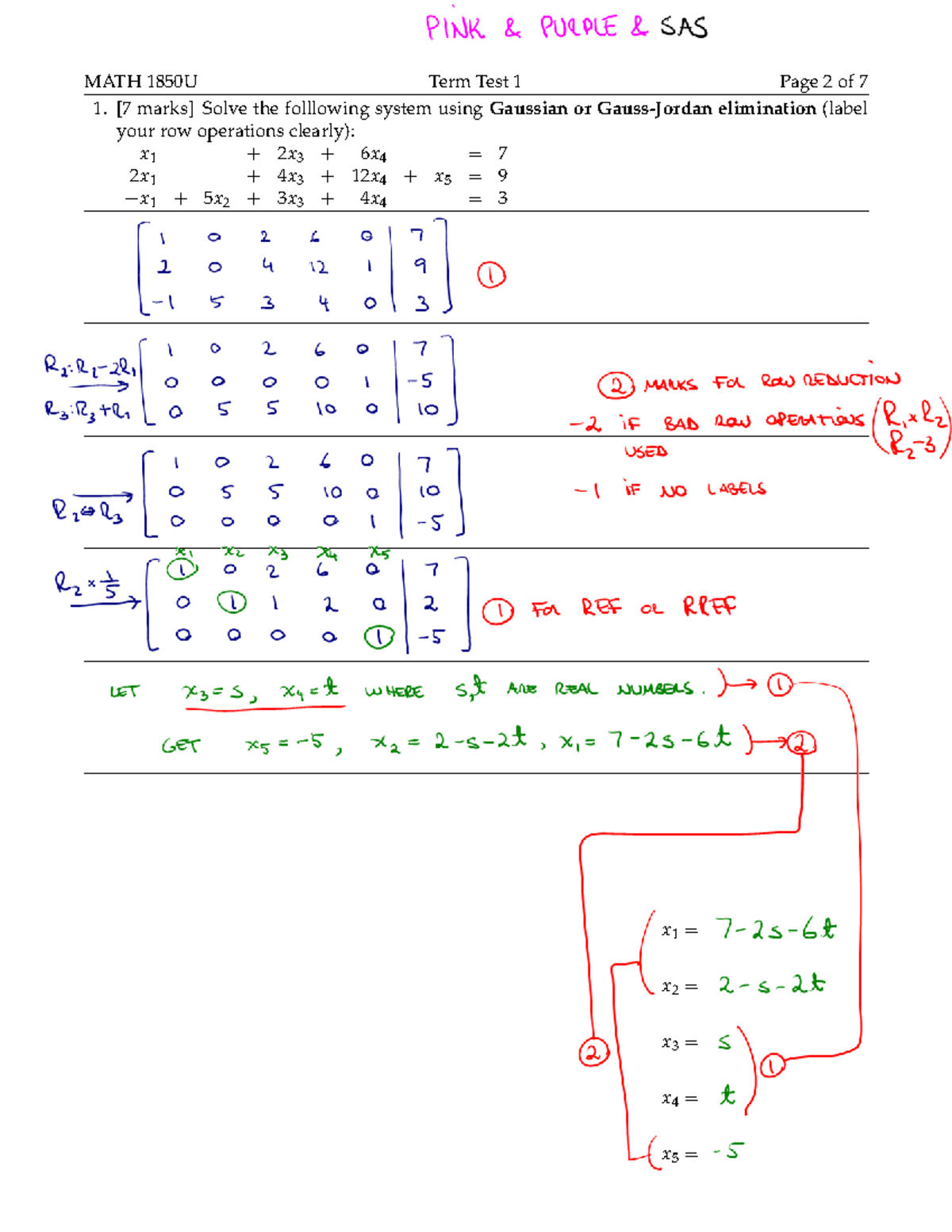 F2023 Term Test 1 v1 PINK Purple SAS - MATH 1850U Term Test 1 Page 2 of ...