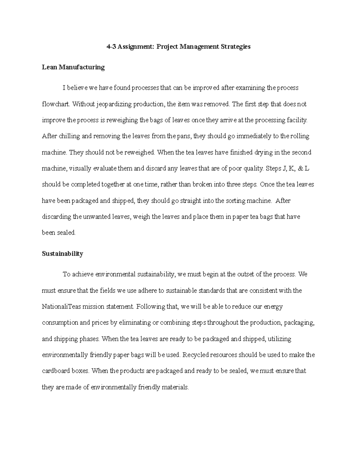 4-3 assignment - 4-3 Assignment: Project Management Strategies Lean ...