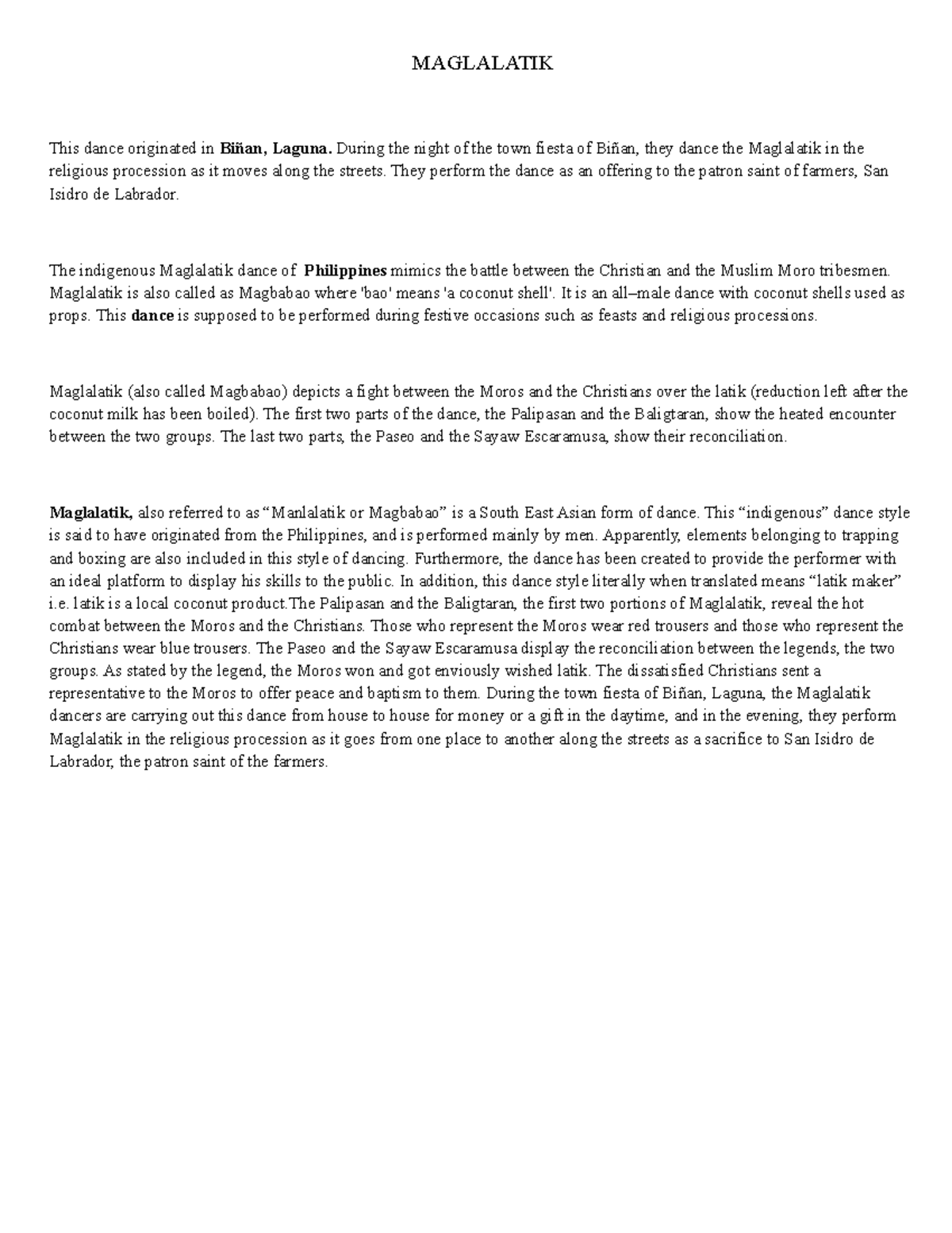 Maglalatik - Information - MAGLALATIK This dance originated in Biñan ...