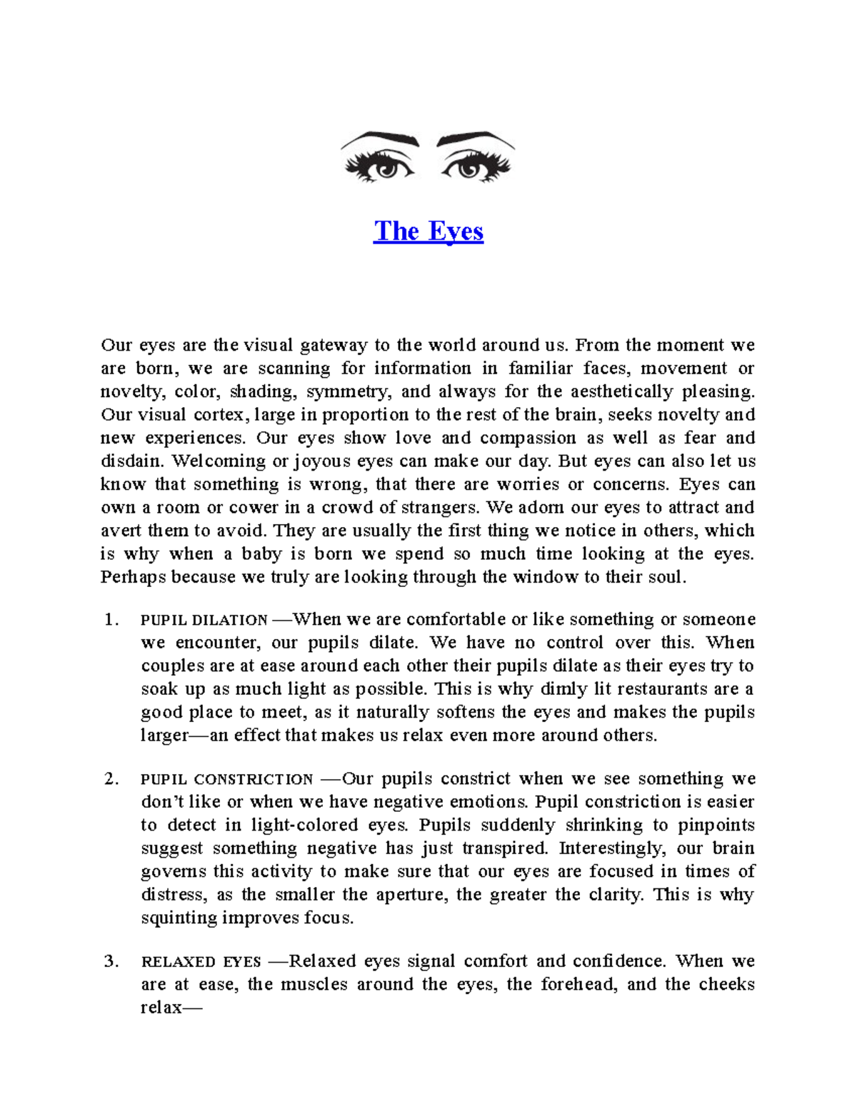 The Eyes - The Dictionary of Body Language in Criminology - The Eyes ...