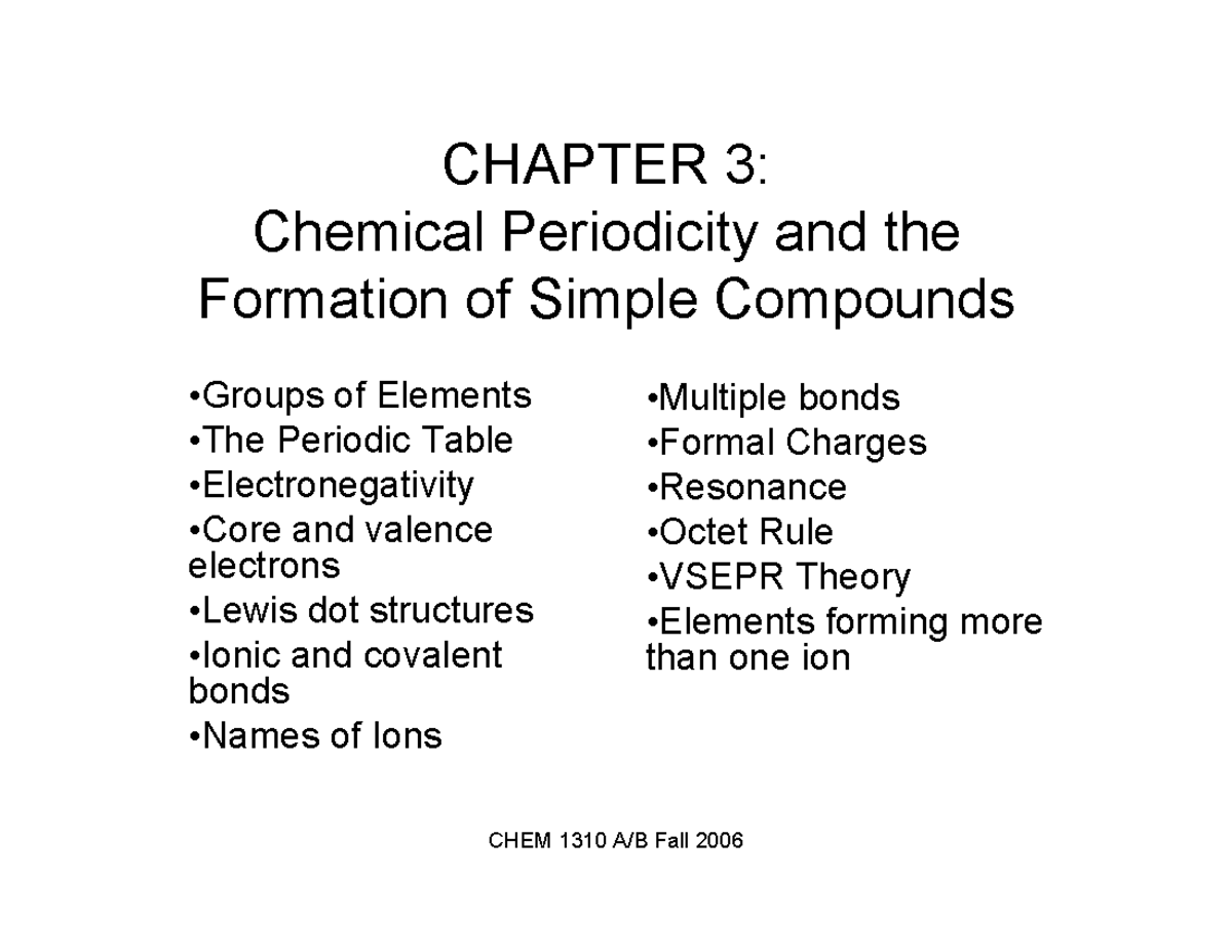 Chapter 3 Periodicity - CHEM 1310 A/B Fall 2006 CHAPTER 3: Chemical ...