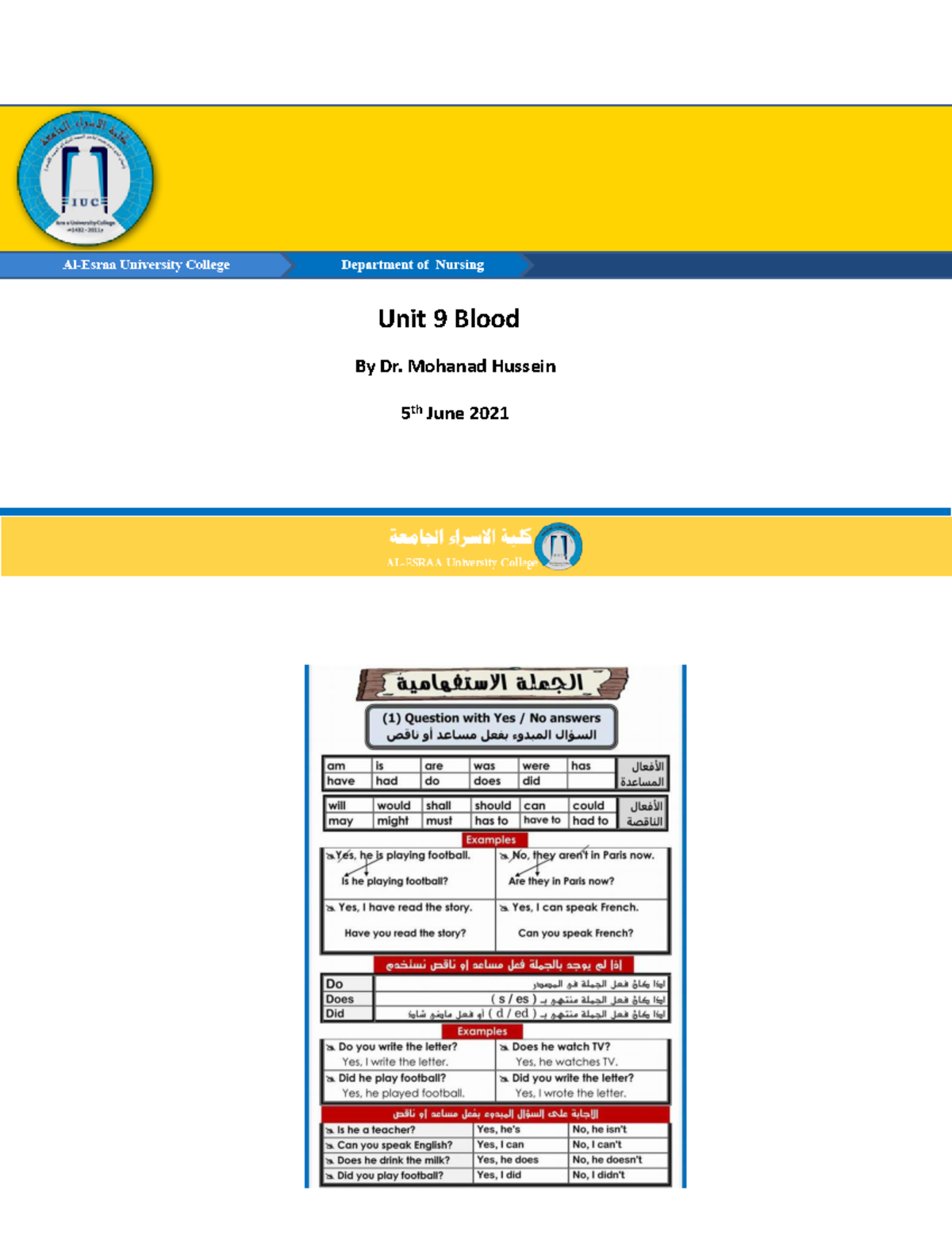 Unit 9 Blood - Computer science - Unit 9 Blood By Dr. Mohanad Hussein 5 ...