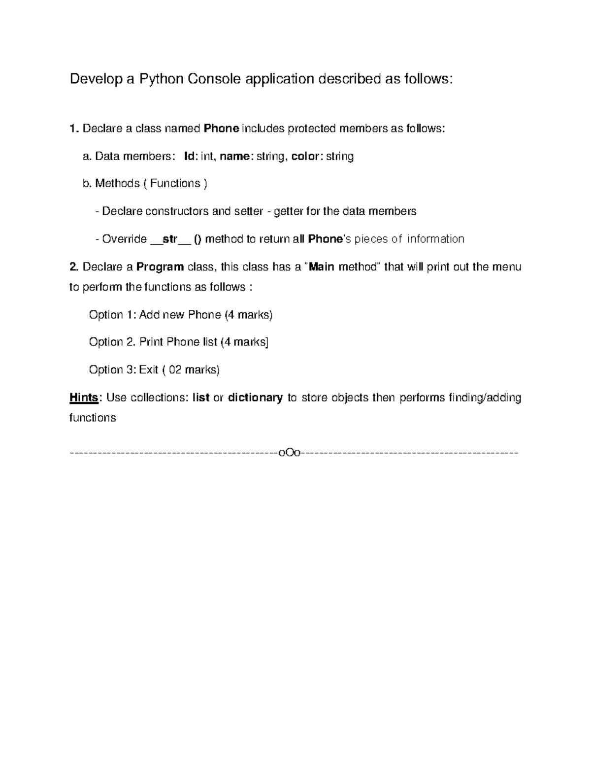 Ex 05 OOP Collection - Bài tập - Develop a Python Console application ...