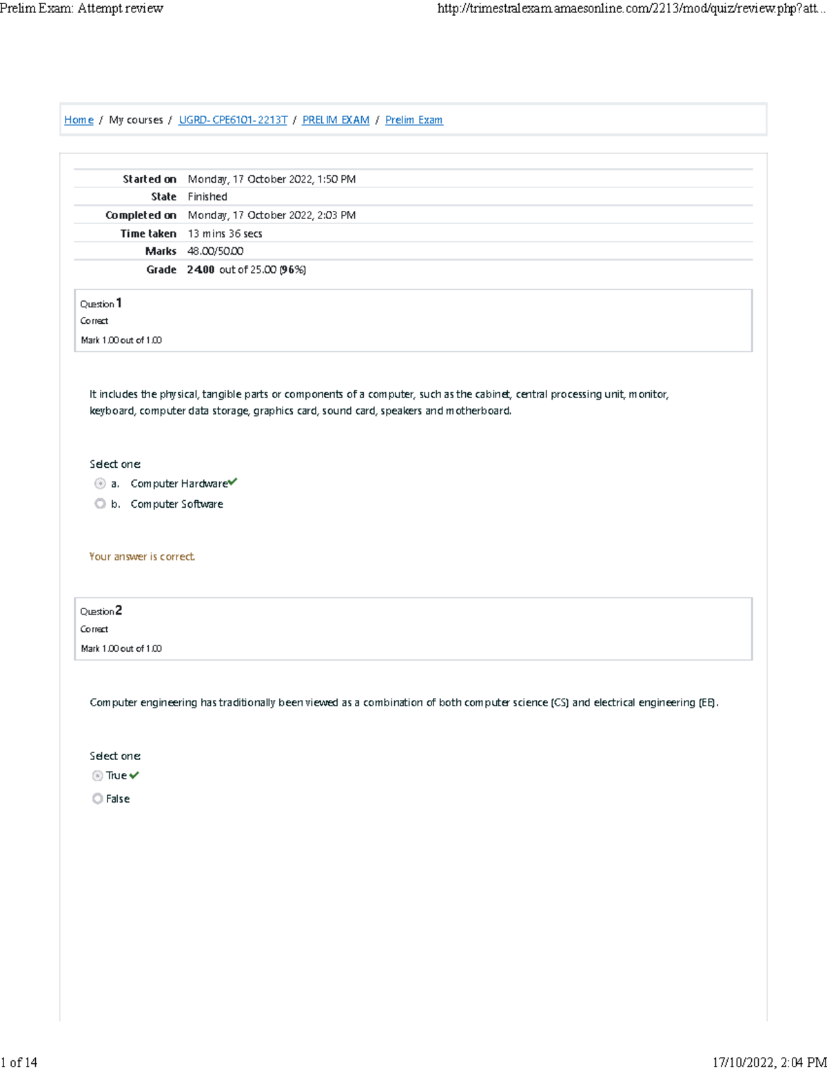 Computer Engineering as a Discipline Prelim Exam - Home / My courses ...