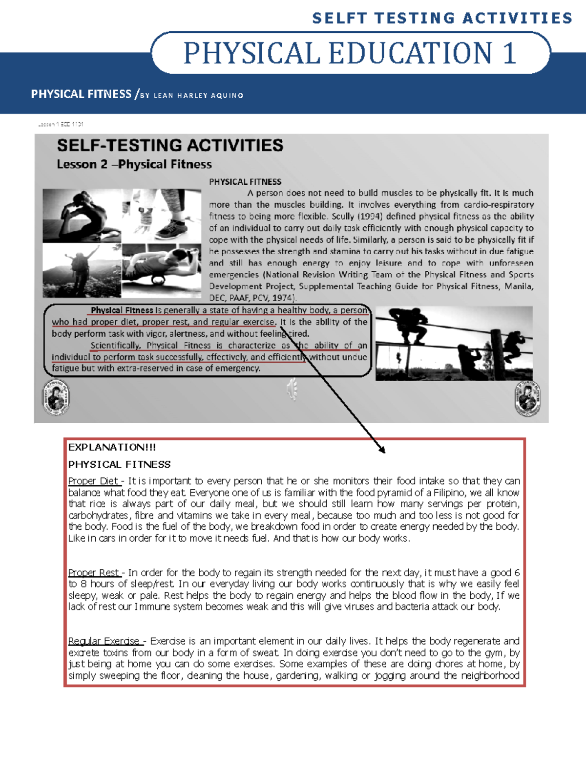 Physical Fitness Lesson 2 - PHYSICAL EDUCATION 1 PHYSICAL FITNESS /B Y ...