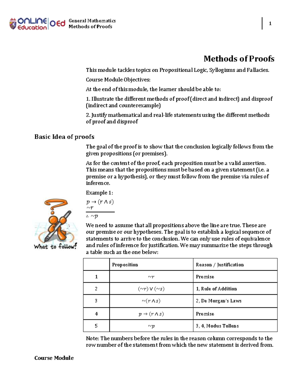 Week 019-Module Methods of Proof - General Mathematics Methods of Proofs 1 Course Module Methods ...