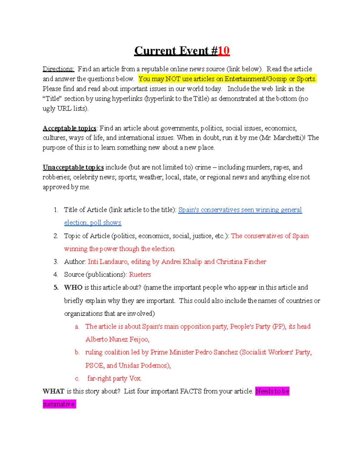 Copy of Current Event Worksheet Template - Current Event # 10 ...