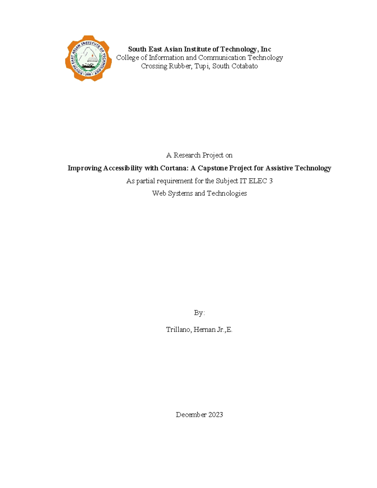 Sample-research - South East Asian Institute of Technology, Inc College ...