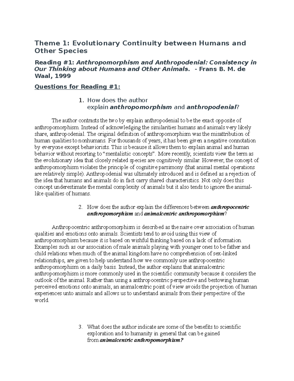 Module 2 essay questions - Theme 1: Evolutionary Continuity between ...
