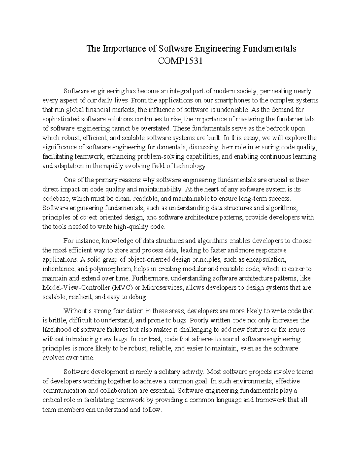The Importance of Software Engineering Fundamentals COMP1531 - The ...