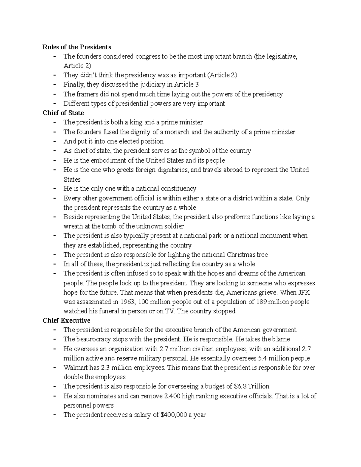 12.1 Lecture - Role of Presidents - Roles of the Presidents - The ...