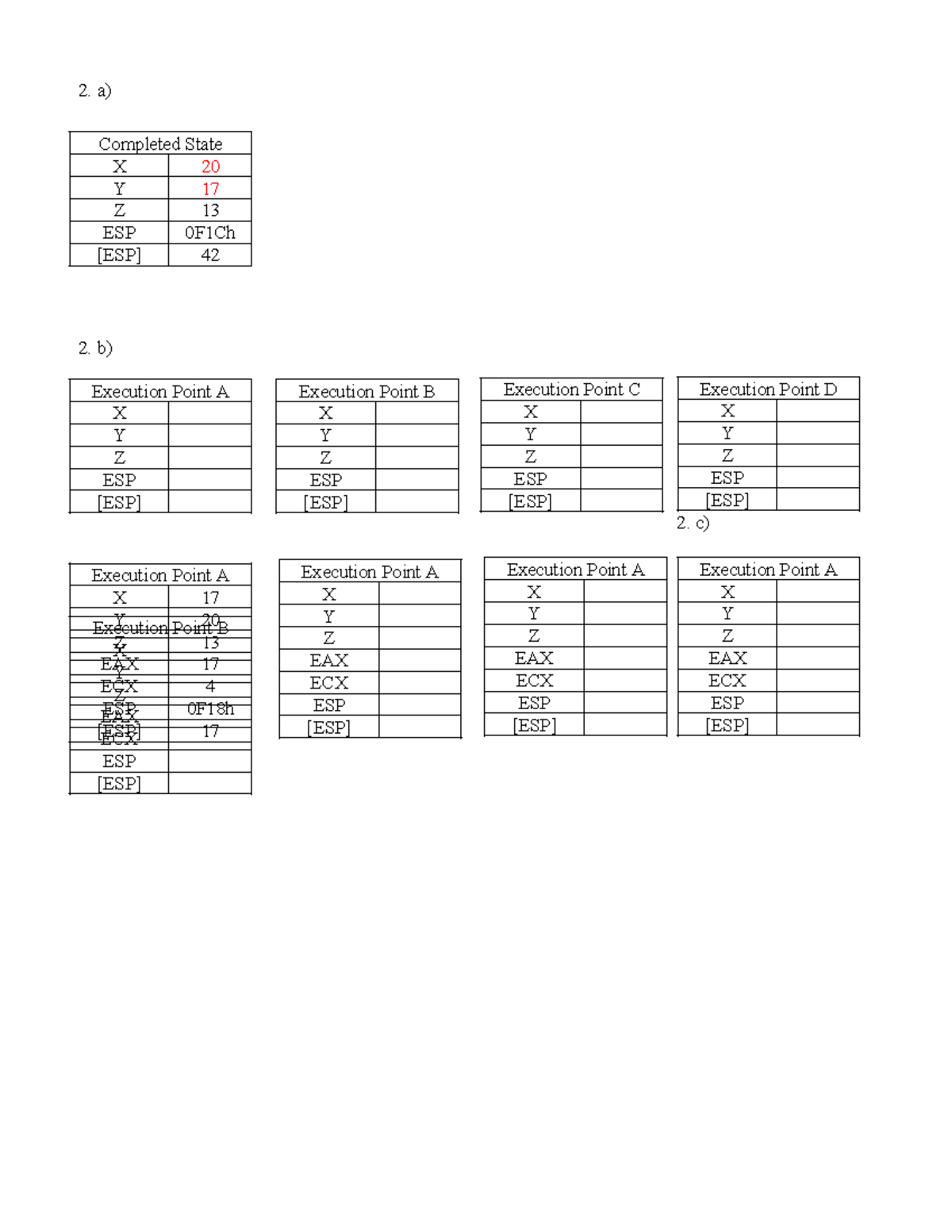 Module 5 Question 2 Worksheet - CISP 310 - a) b) 2. c) Completed State X 20 Y 17 Z 13 ESP 0F1Ch ...