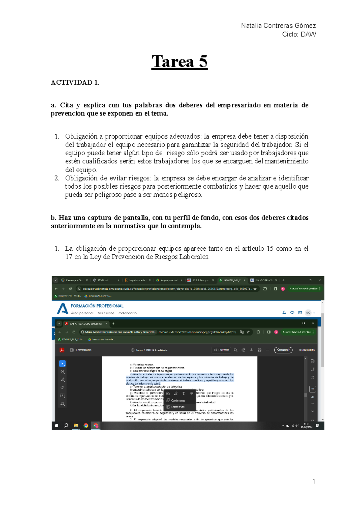 Contreras Gomez Natalia FOL Tarea 5 - Ciclo: DAW Tarea 5 ACTIVIDAD 1. a. Cita y explica con tus ...