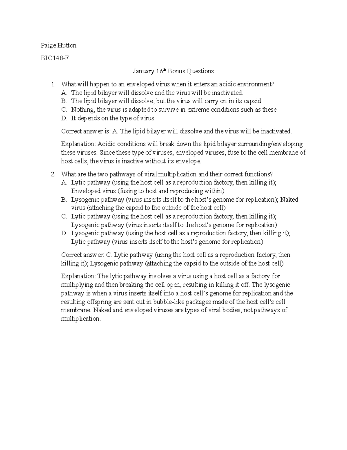 BIO148 Third Bonus Questions - Paige Hutton BIO148-F January 16th Bonus ...