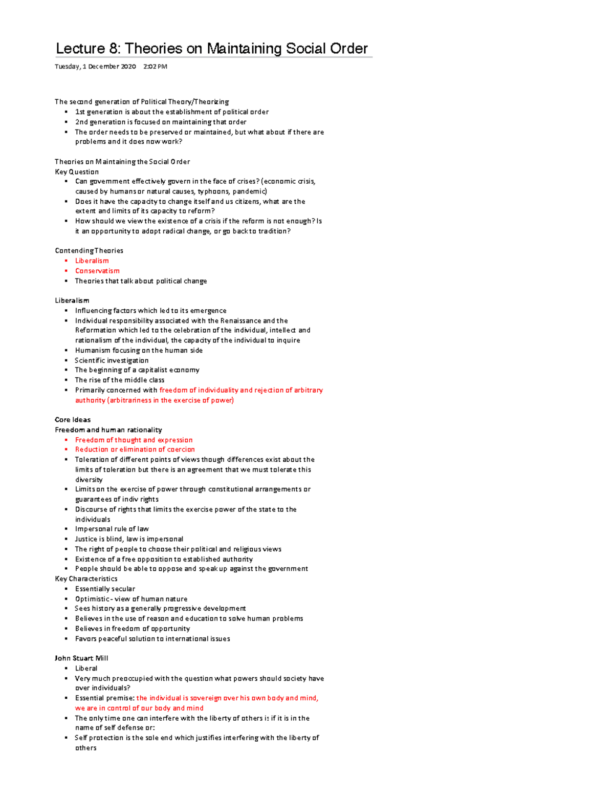 Theories on Maintaining Social Order - Lecture 8: Theories on ...