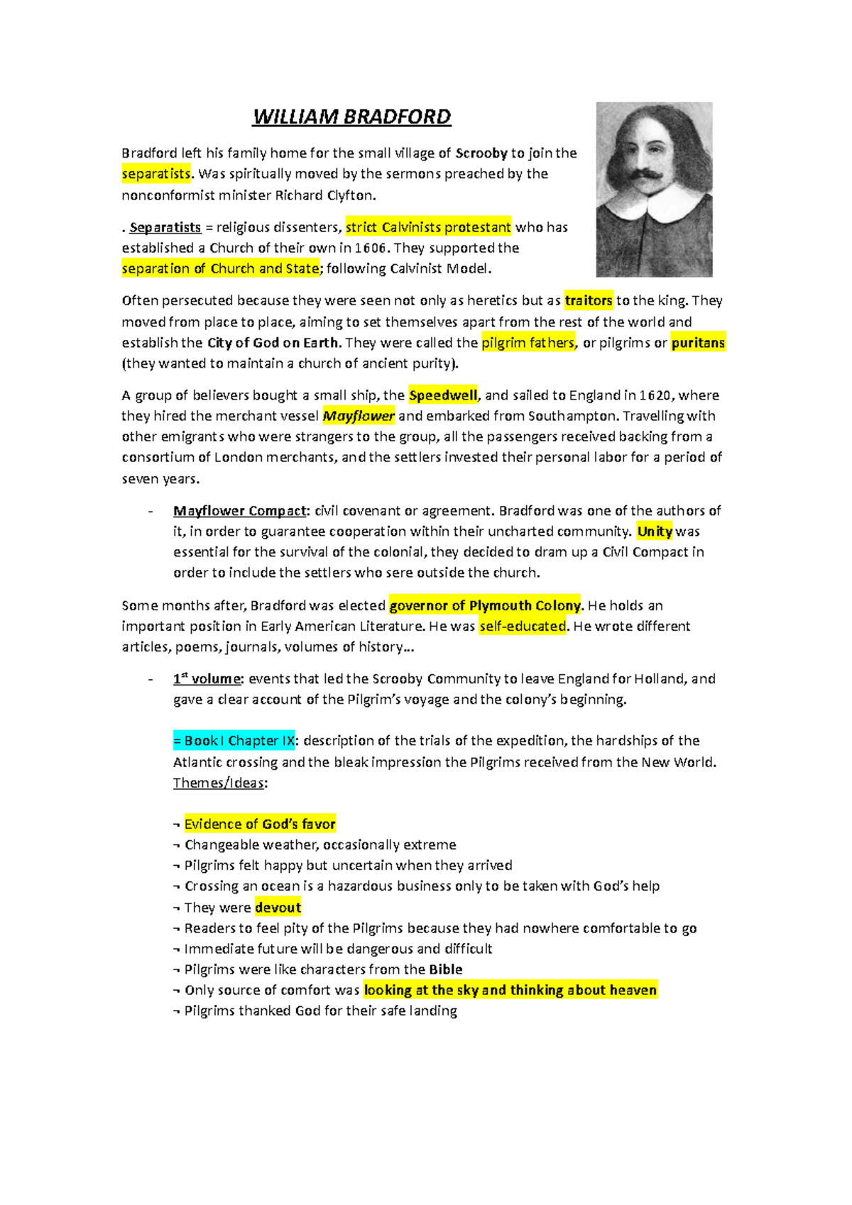 William Bradford - Summary and exploratory questions related to this ...