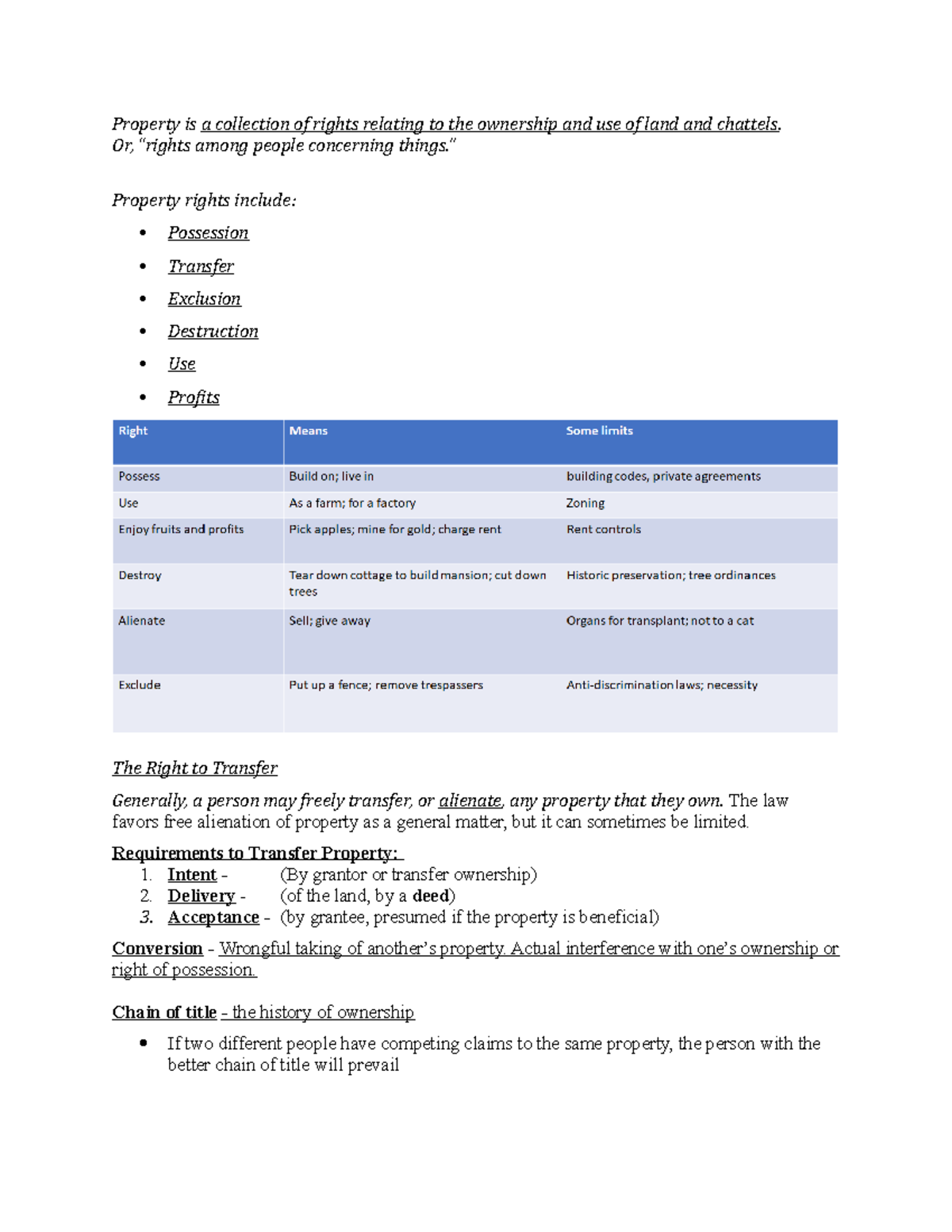 Property outline - Property is a collection of rights relating to the ...