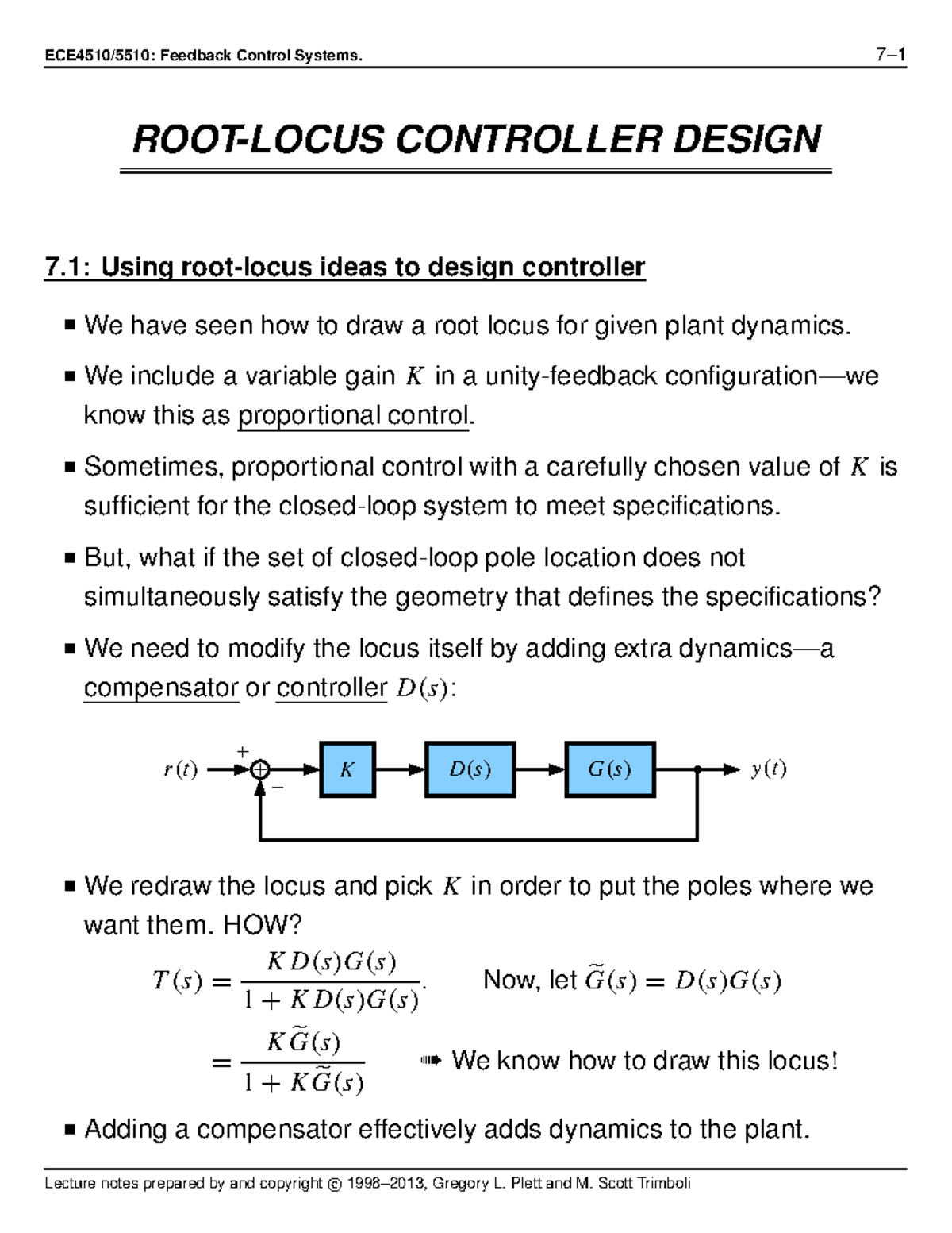 Root-Locus Controller Design - ECE4510/5510: Feedback Control Systems ...