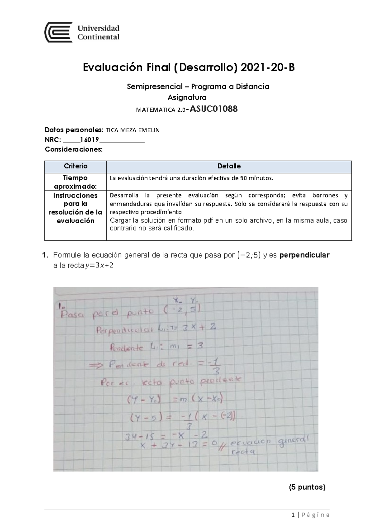Examen Final DE Matemática 2 - Evaluación Final (Desarrollo) 2021-20-B Semipresencial – Programa ...