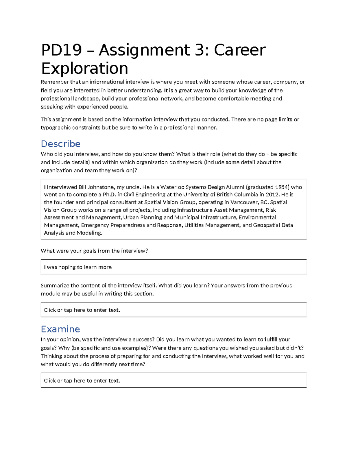 PD19 A3 Template - PD19 – Assignment 3: Career Exploration Remember ...